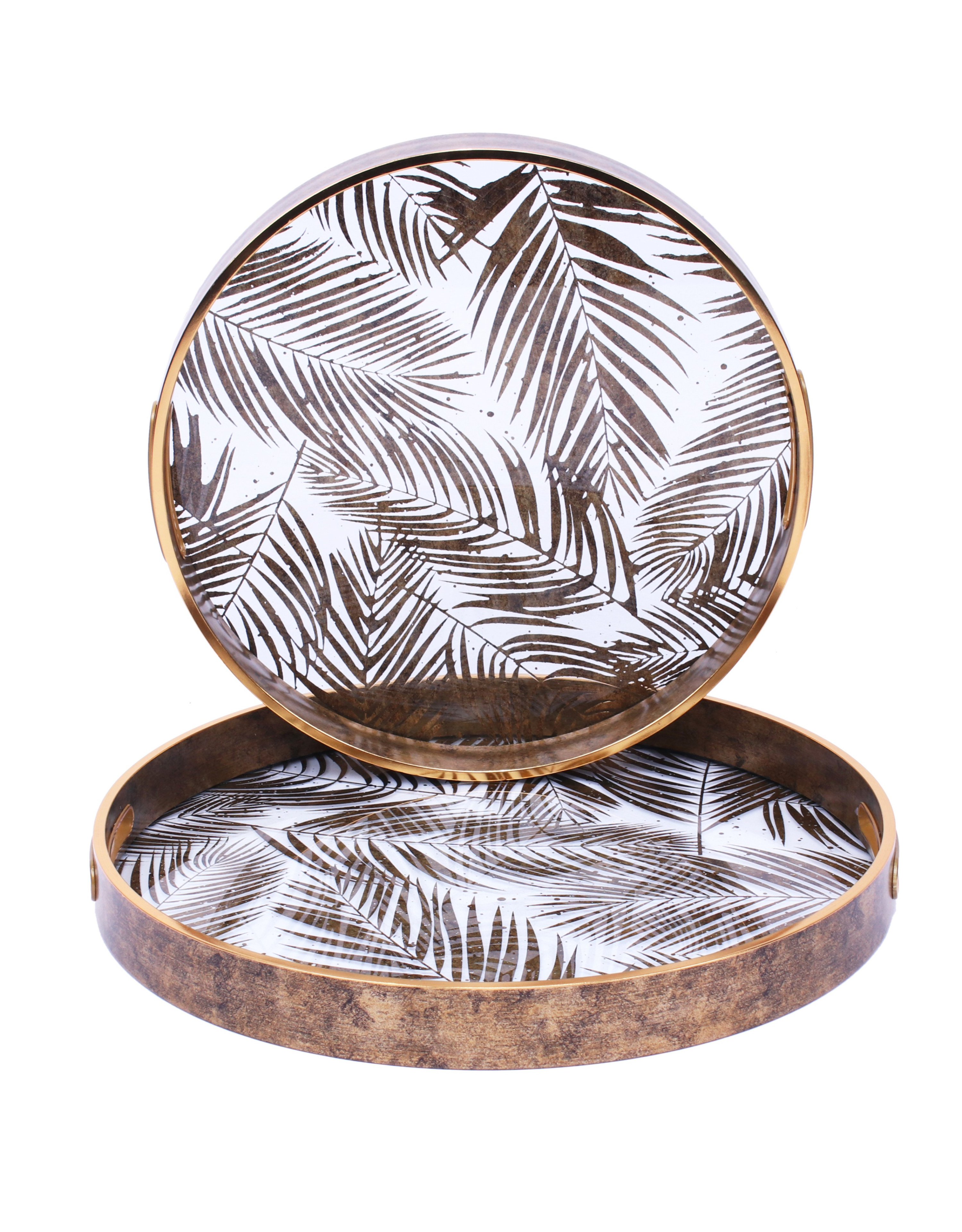 Set of 2 Dark Gold Tropical Leaf Serving Trays