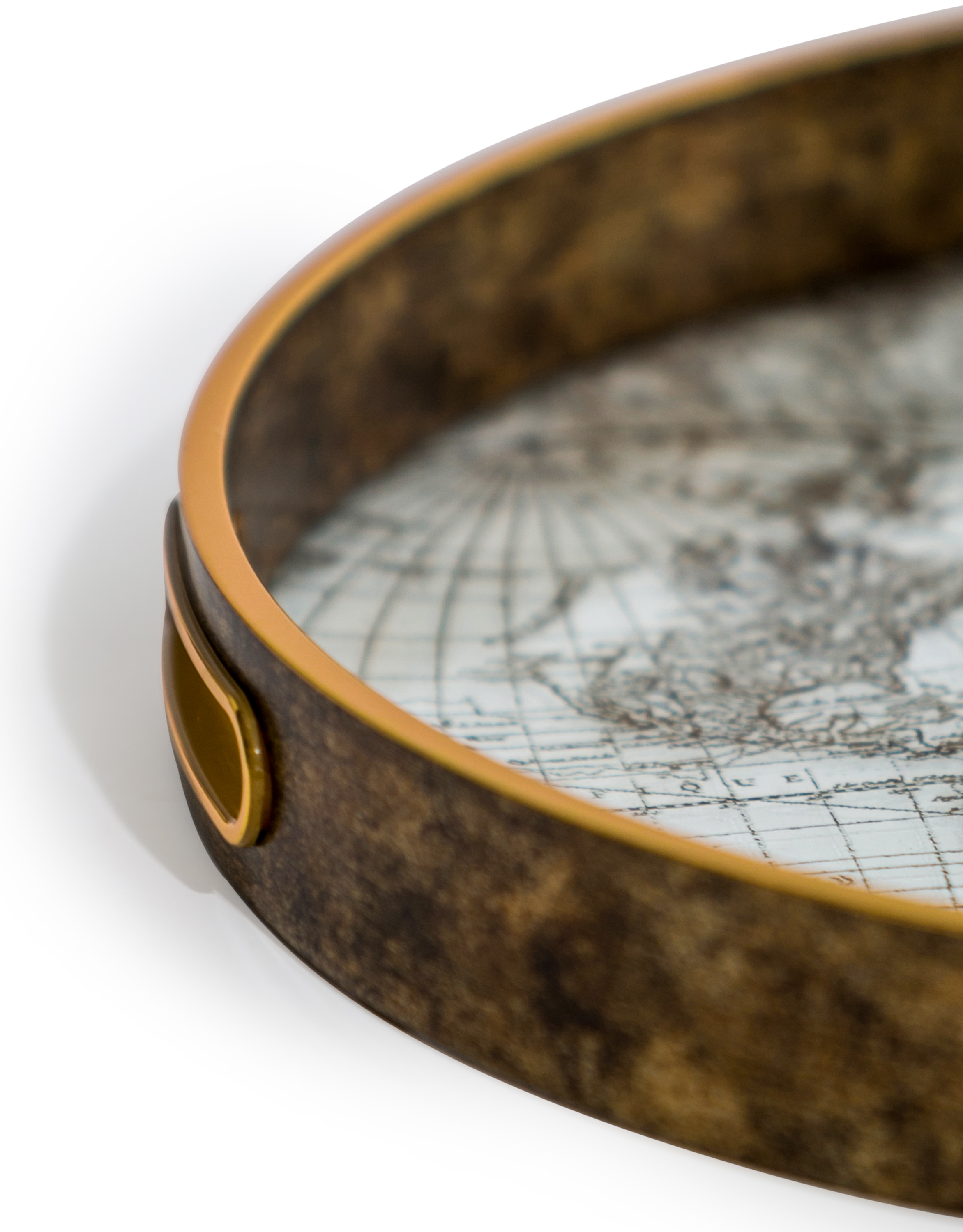 Set of 2 Dark Gold World Map Serving Trays