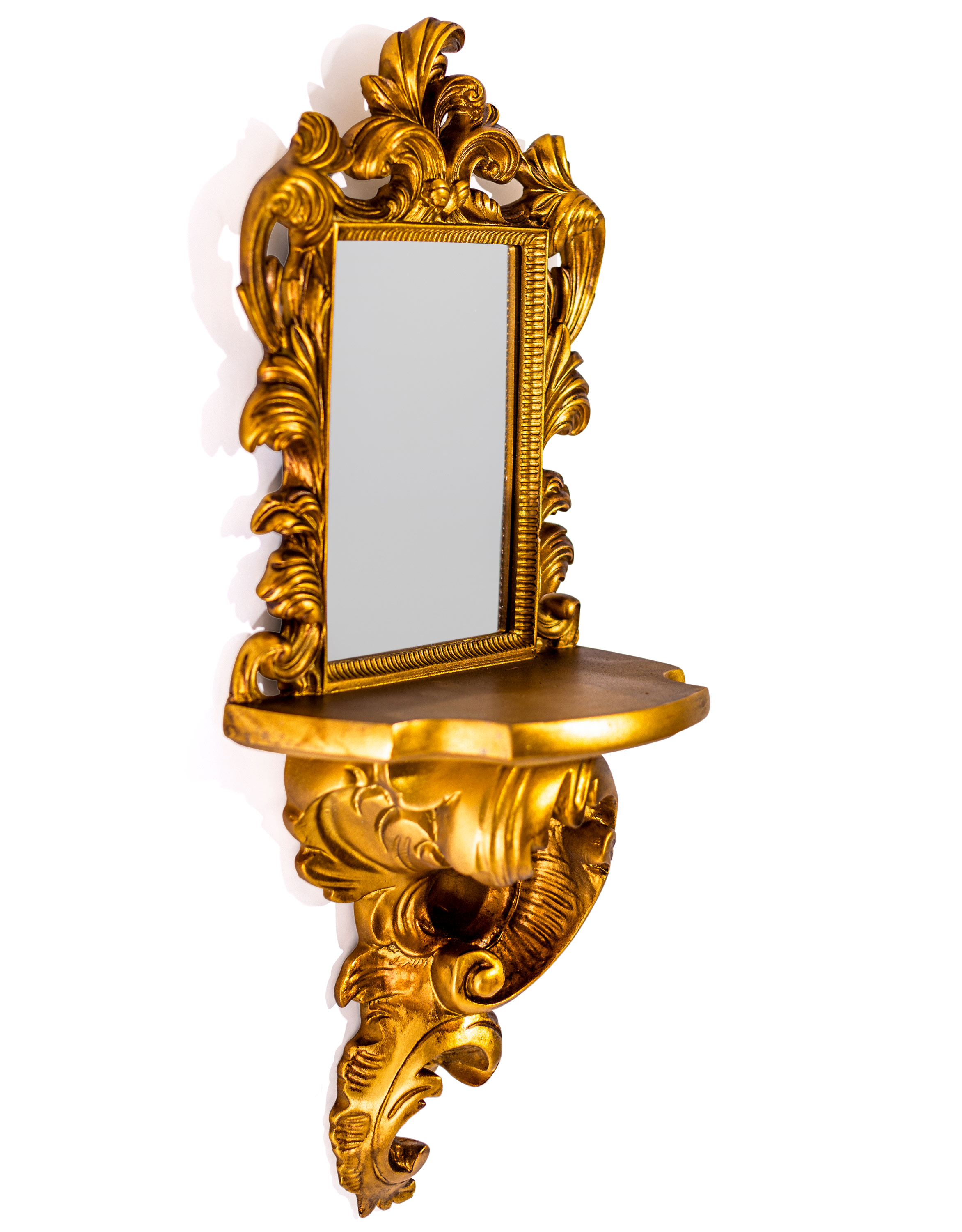 Antique Gold Ornate Baroque Wall Mirror w/ Shelf