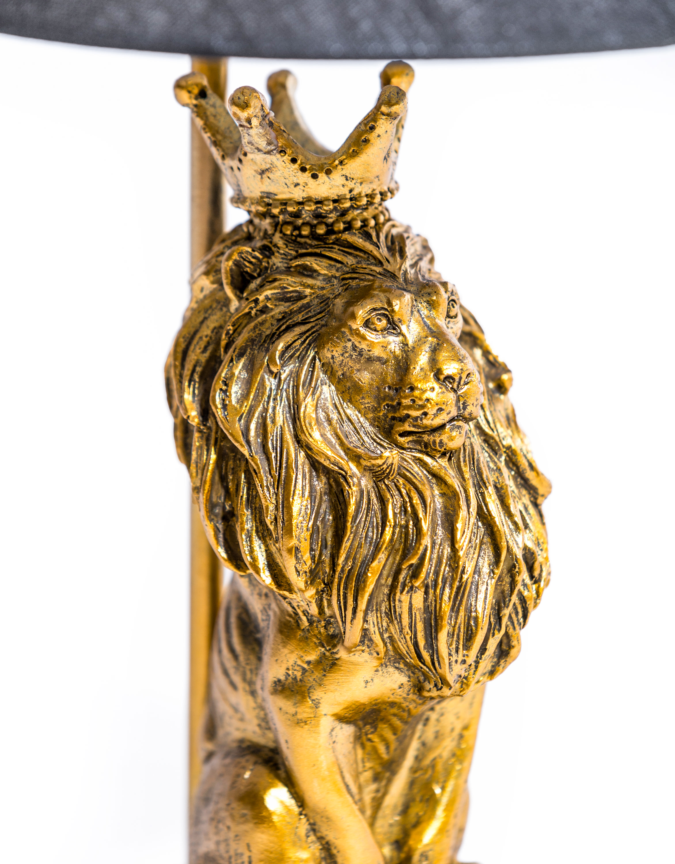 Antique Gold Lion Table Lamp w/ Black Shade