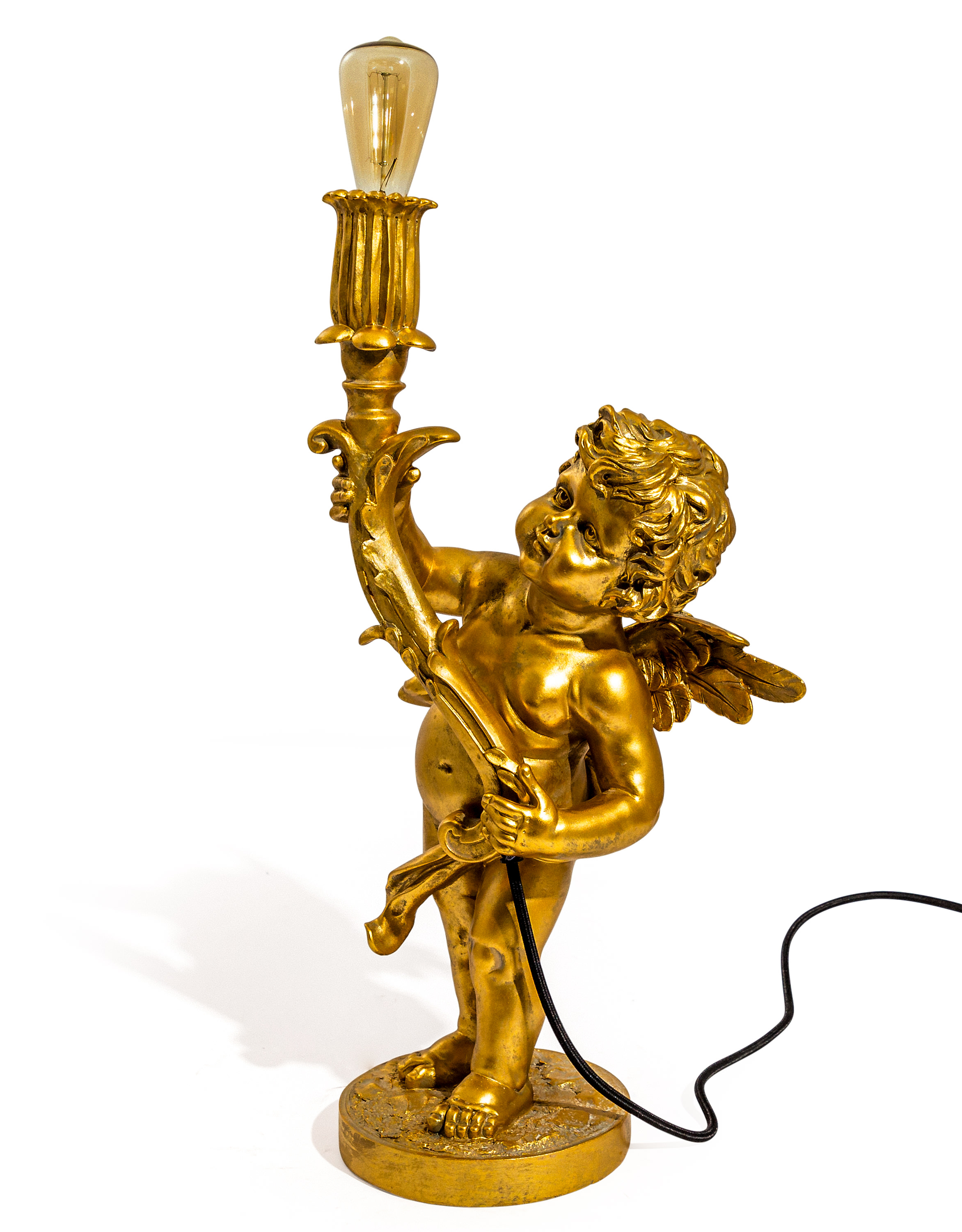 Antique Gold Standing Cherub Table Lamp
