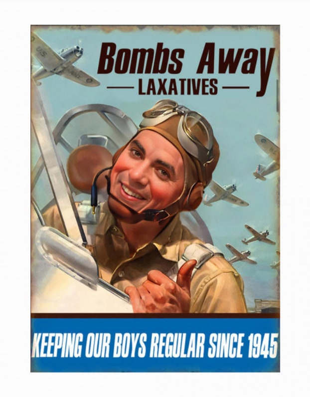 Large Retro Metal "Bombs Away Laxatives" Wall Sign 50x70cm