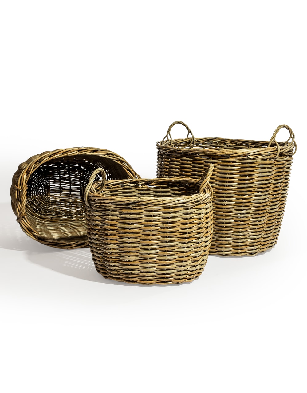 Large Set of 3 Rustic Woven Laundry / Log Baskets