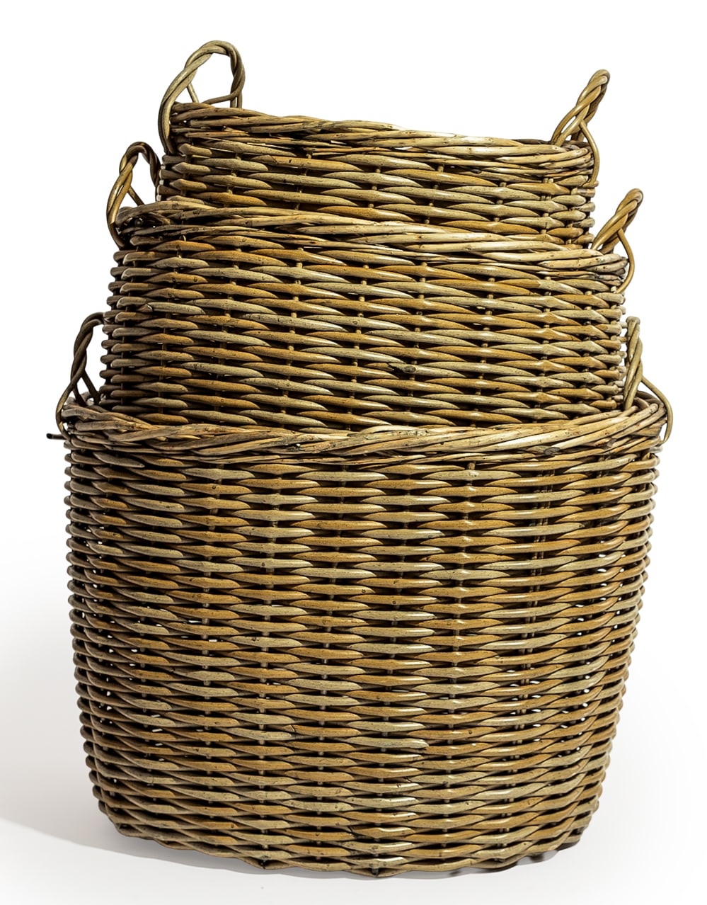 Large Set of 3 Rustic Woven Laundry / Log Baskets