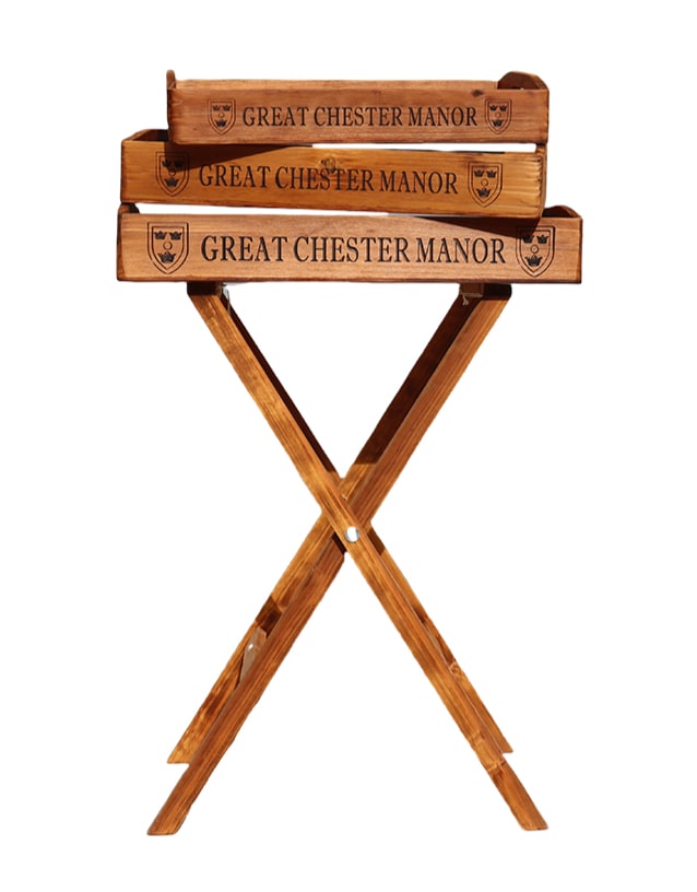 Set of 3 Antique Wooden "Great Chester Manor" Trays on Stand