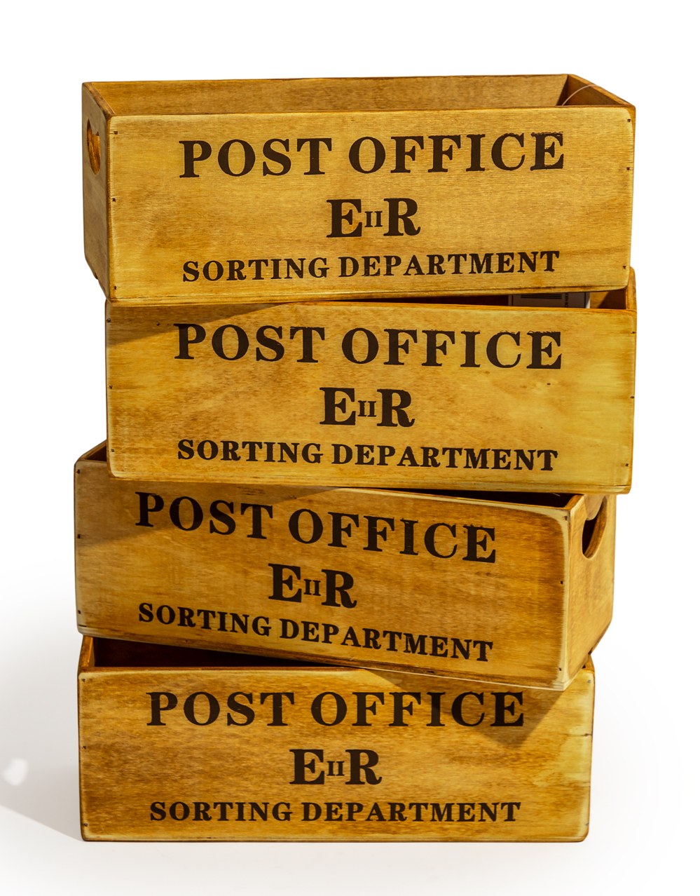 Set of 4 Antiqued "Post Office Sorting Dept" Wooden Boxes