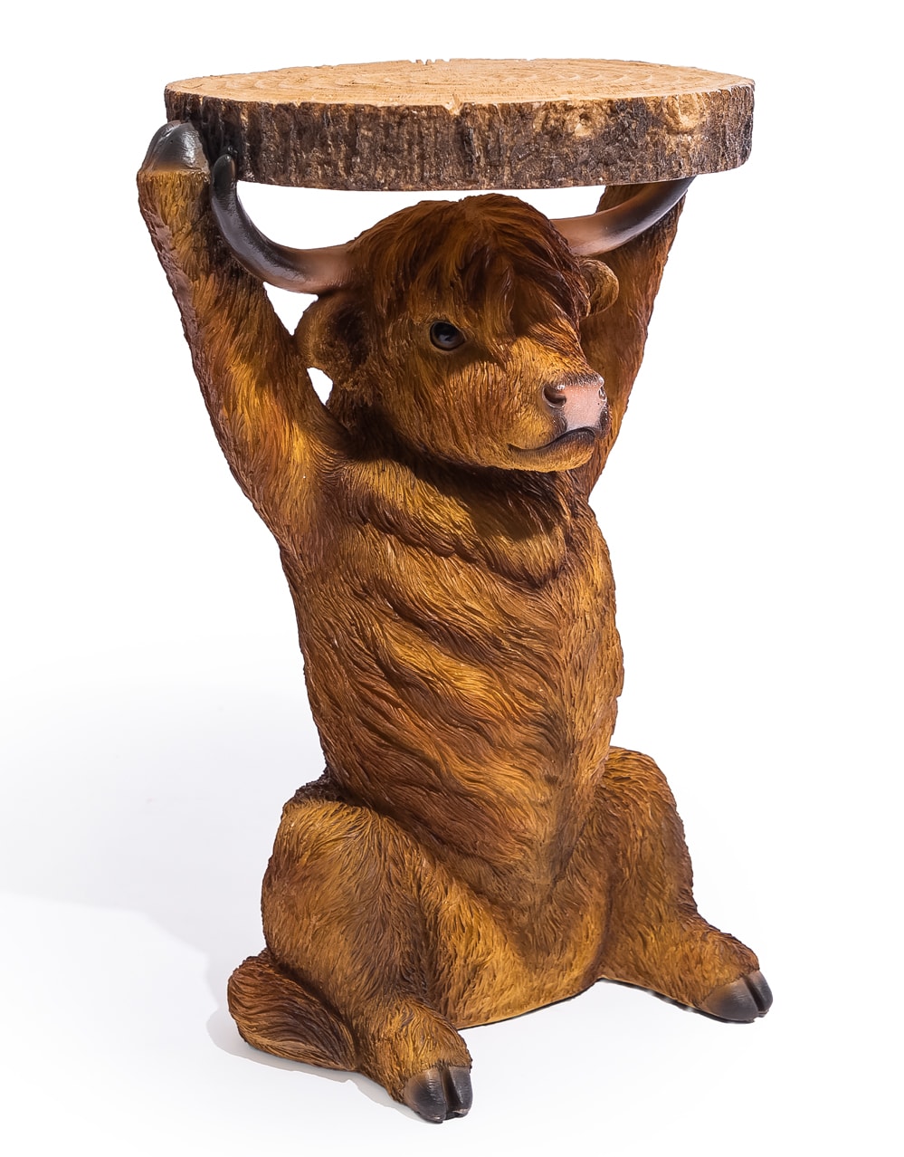 Highland Cow Holding "Trunk Slice" Side Table
