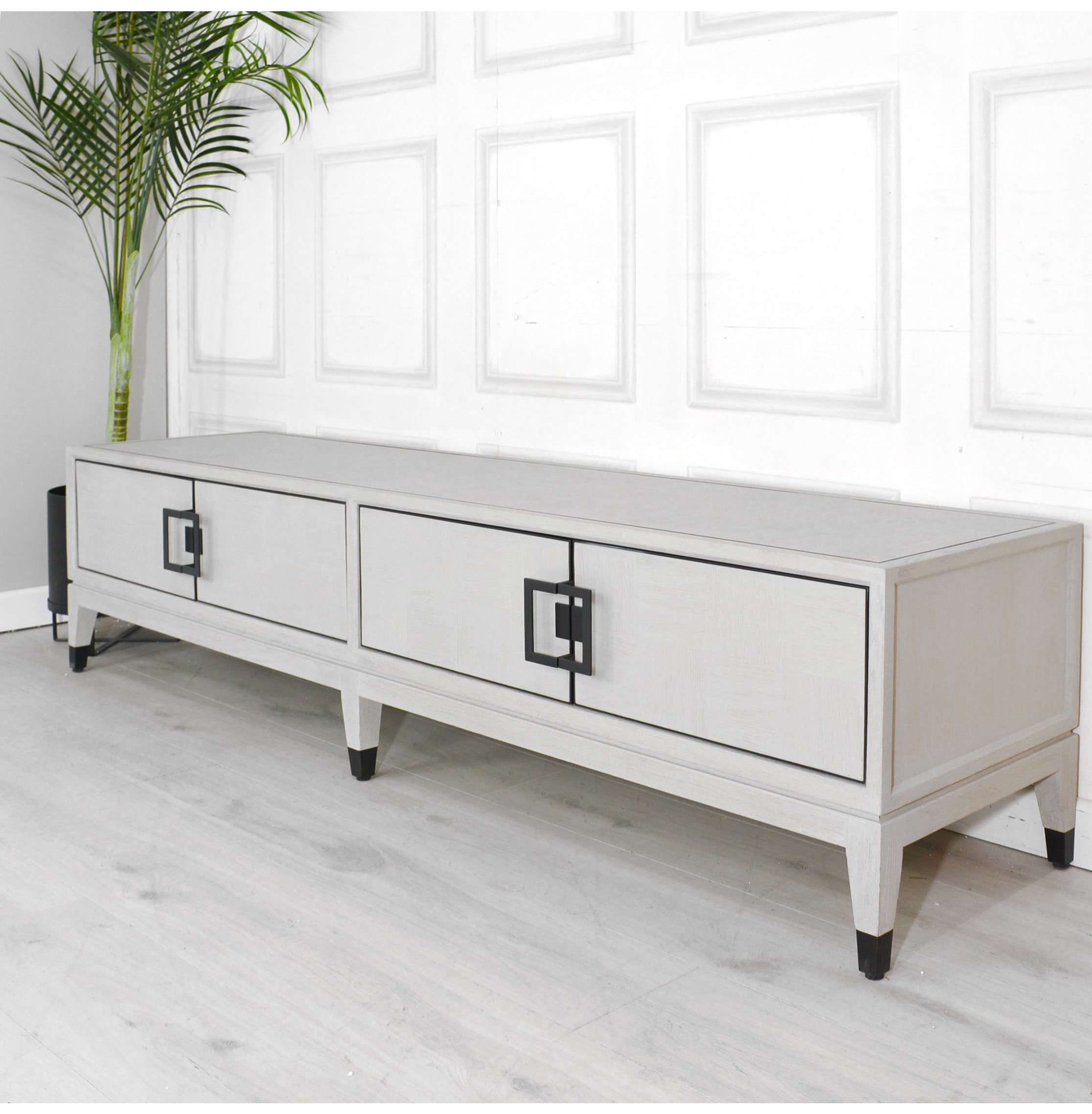 Boho White Wash Low TV Unit