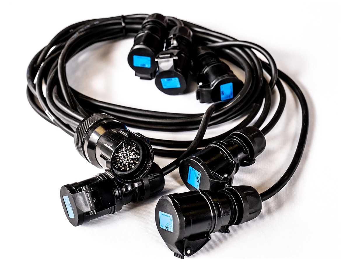 StageCable 19way Plug to 6 x 16A Sockets - Staggered Length 1.5mm