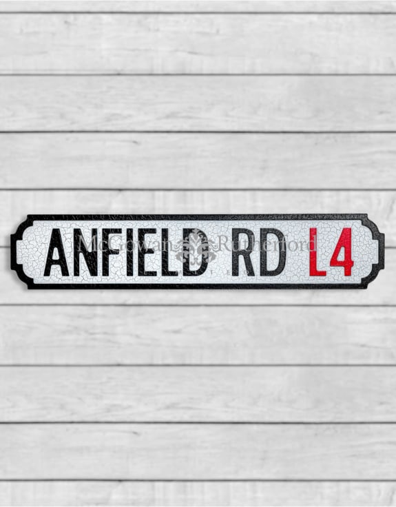Antiqued Wooden "Anfield Road L4" Road Sign