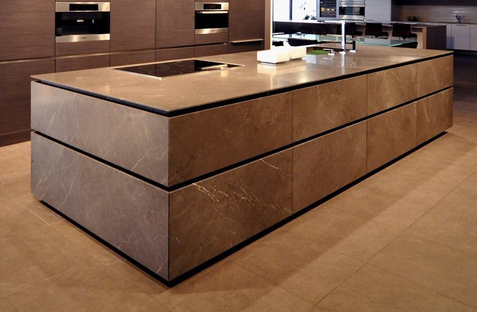 100% Graphite Brown Limestone | Luxury German Kitchen Design