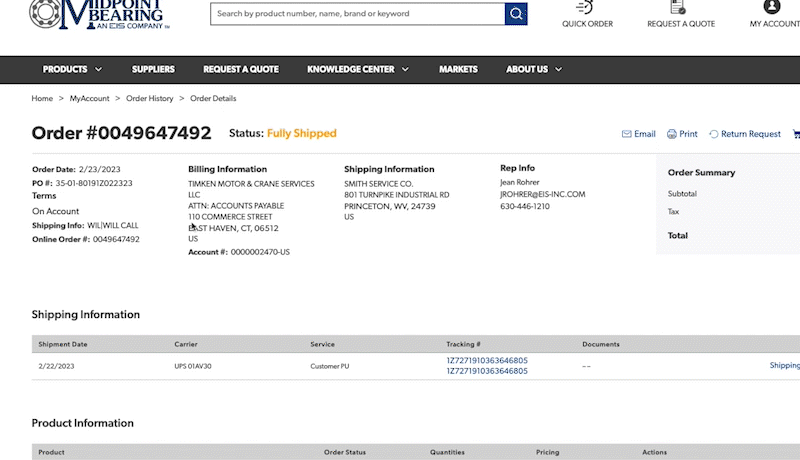 Check Order Status | Midpoint Bearing