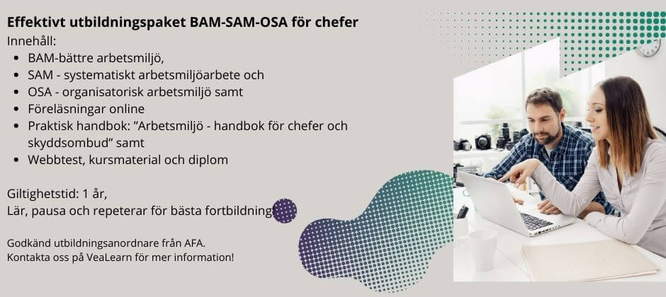 BAM-SAM-OSA för chefer - diplomerad arbetsmiljöutbildning, VeaLearn Utbildning