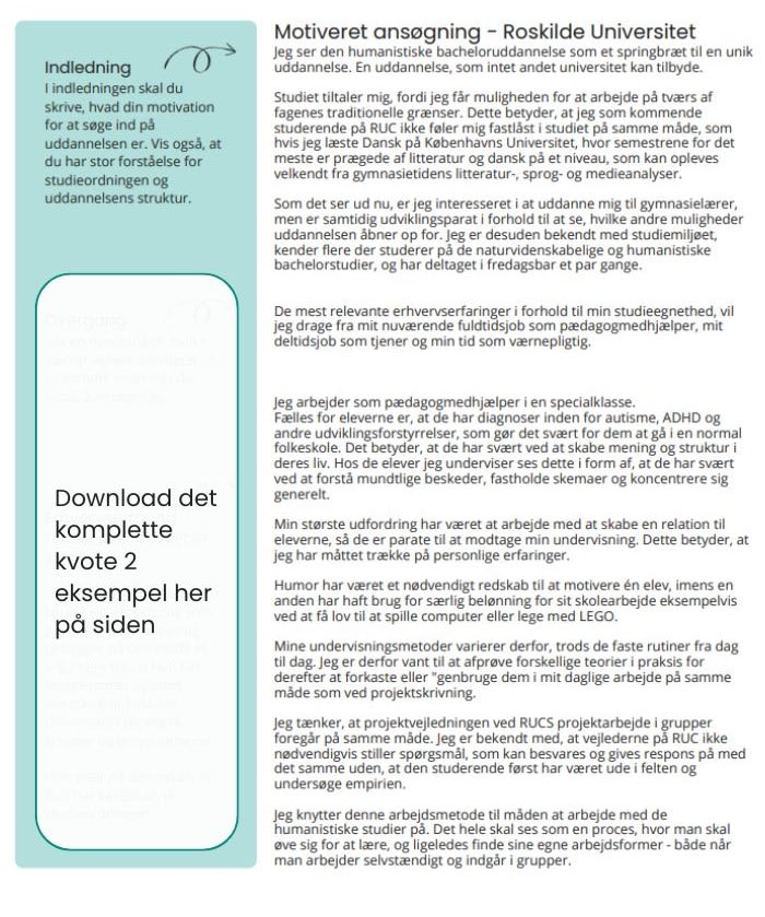 Kvote 2 ansøgning eksempel | Få hjælp til din kvote 2 ansøgning