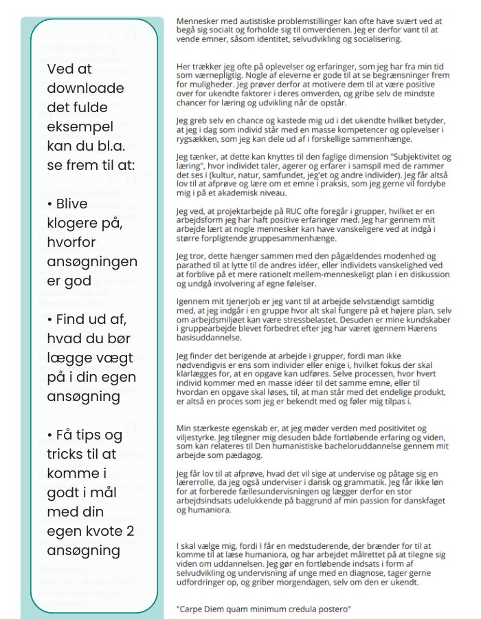 Kvote 2 ansøgning eksempel | Få hjælp til din kvote 2 ansøgning