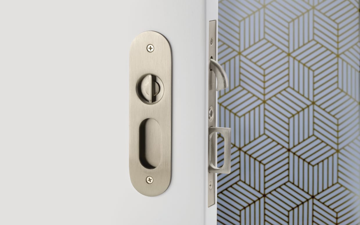 Narrow Modern Rectangular Pocket Door Mortise Lock | Emtek