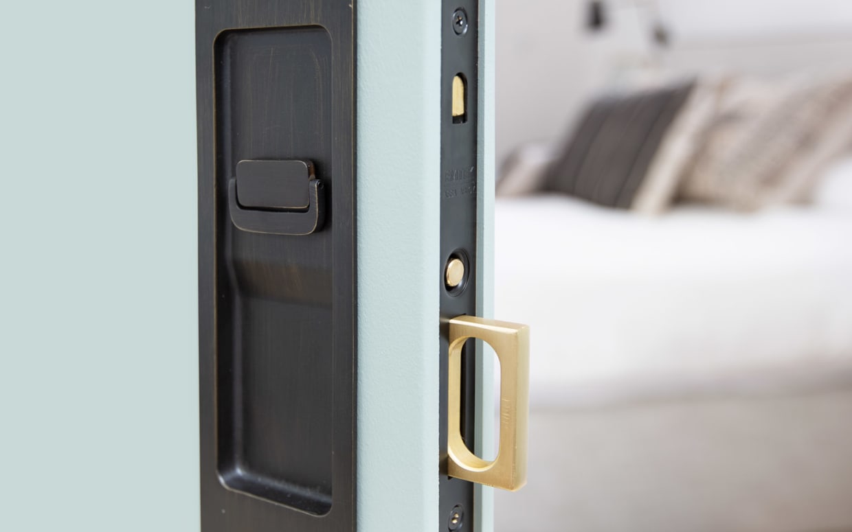 Rustic Modern Rectangular Pocket Door Mortise Lock | Emtek