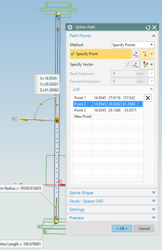Cable Routing Spline Path, Adding In Between Points | Eng-Tips