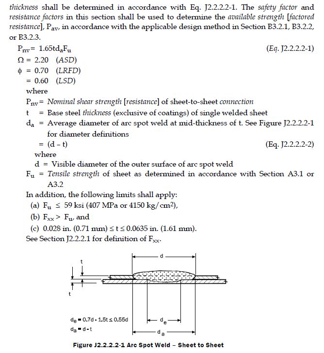 Arc Spot Weld and Puddle Weld Capacity | Eng-Tips