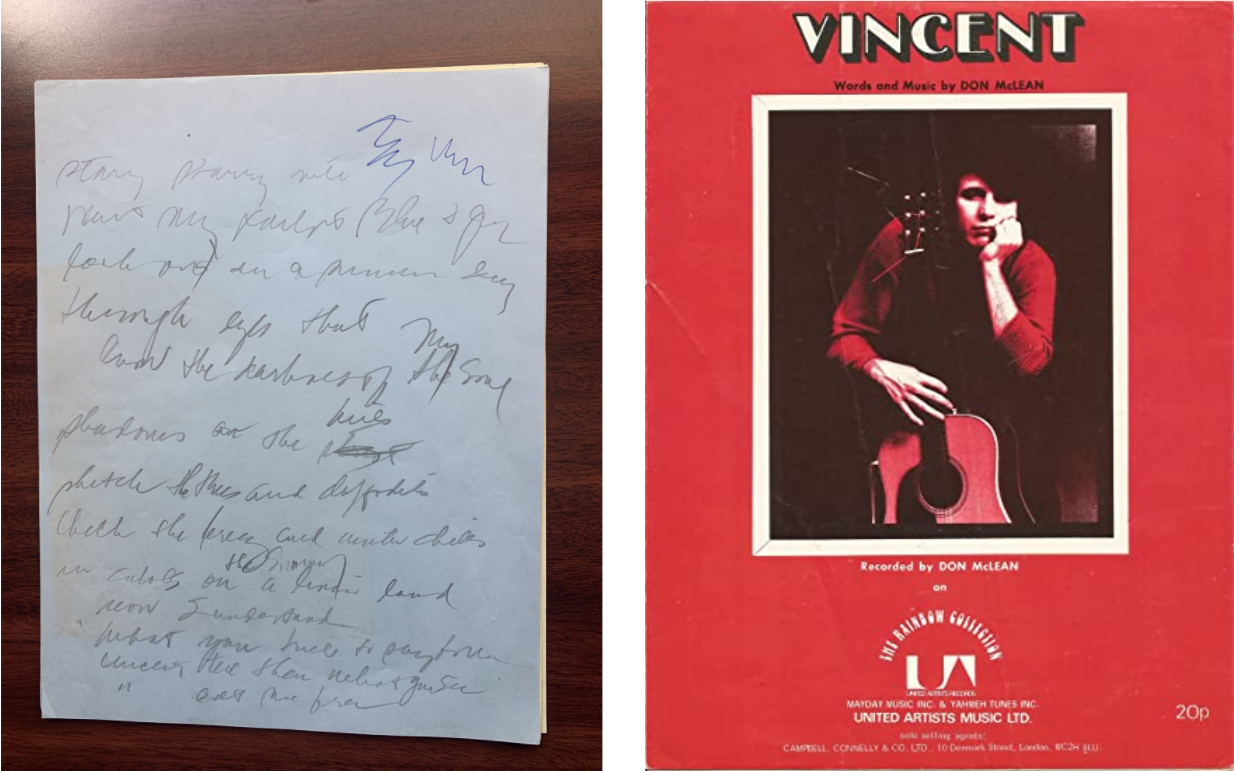 Don McLean's Original Handwritten Lyrics to 'Vincent' Offered for $1.5 ...