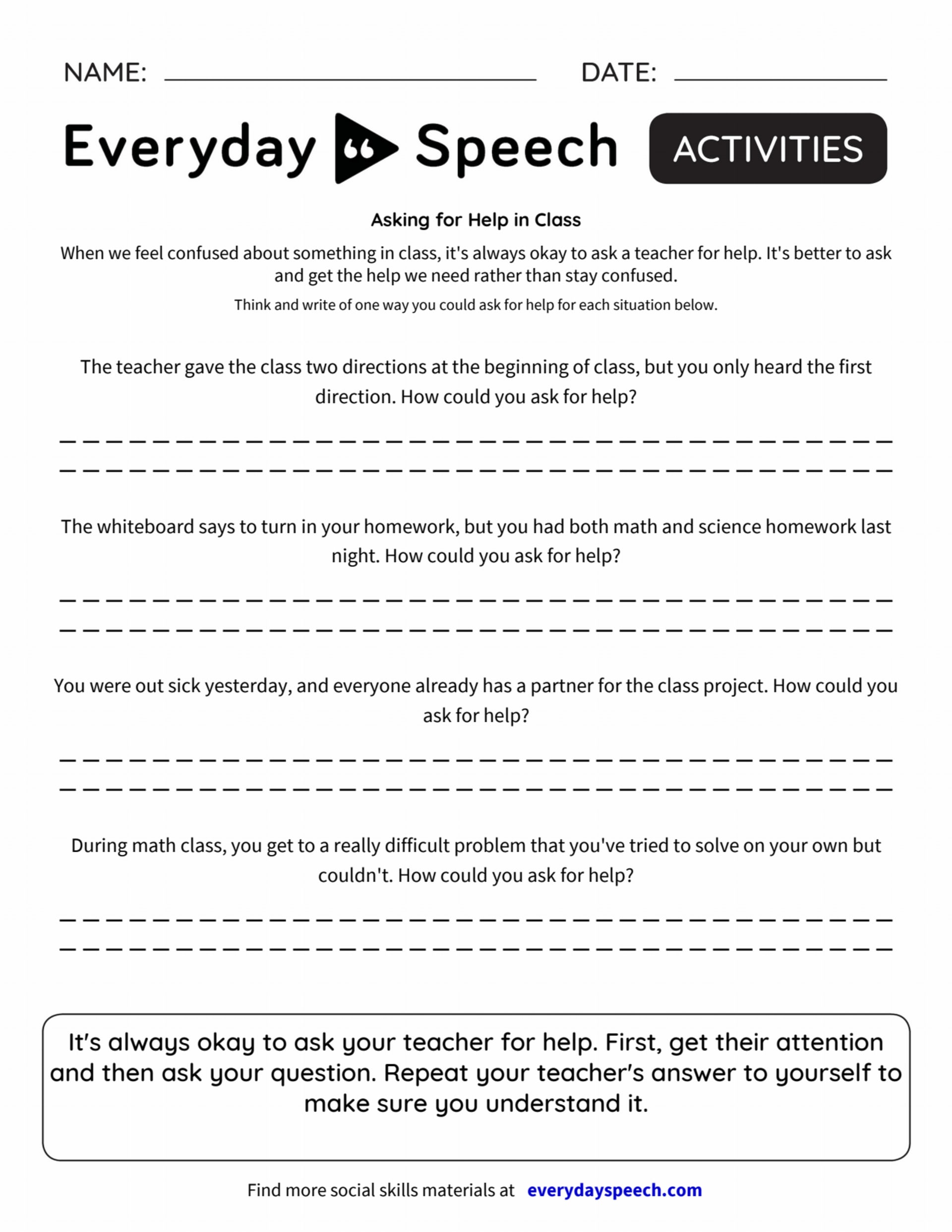 Lesson Plan: Asking for Help - Everyday Speech