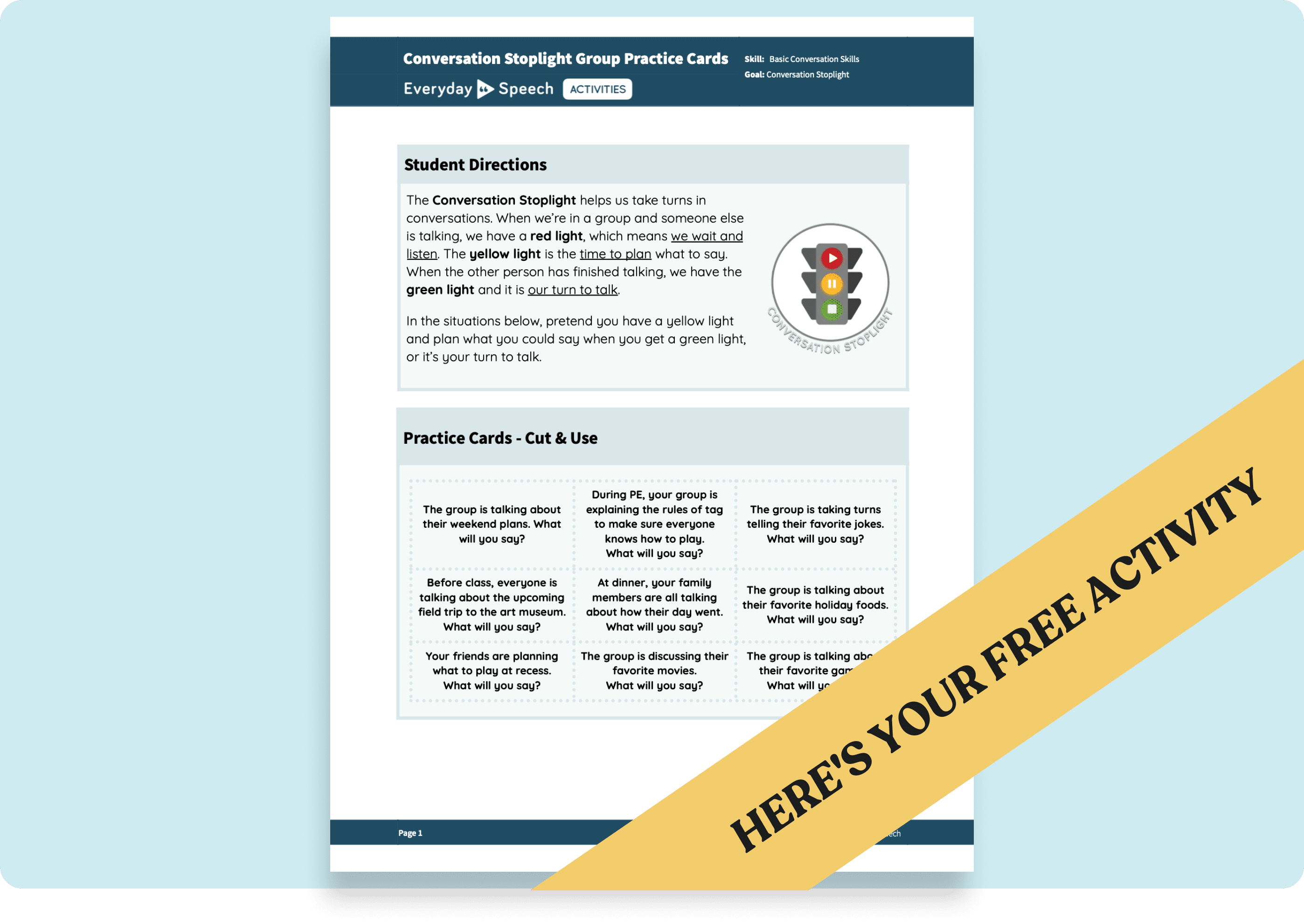 Conversation Skills Activity for Elementary: Conversation Stoplight ...