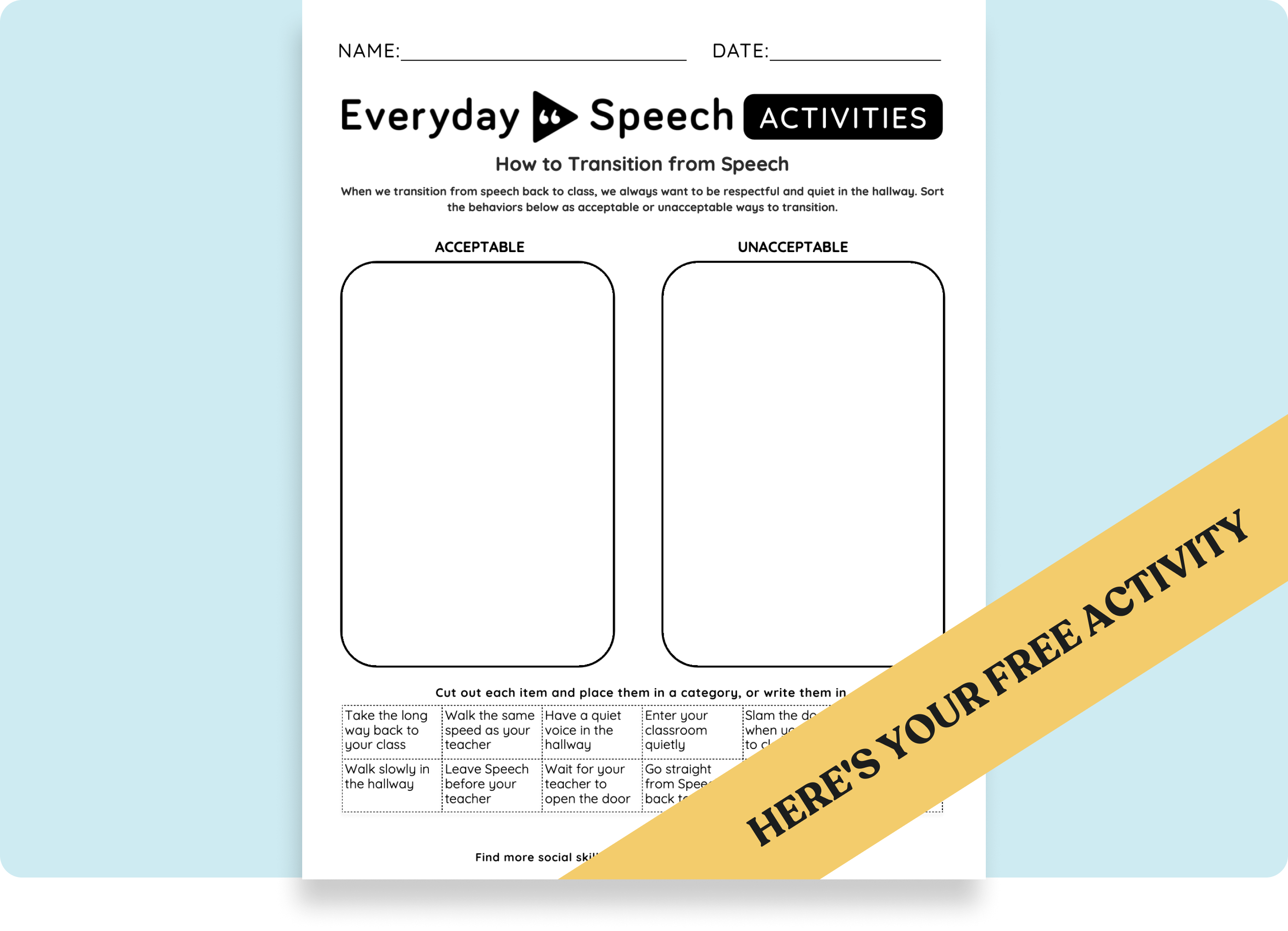 Elementary School Classroom Routine PDF Worksheet: How to Transition from Speech | Everyday Speech