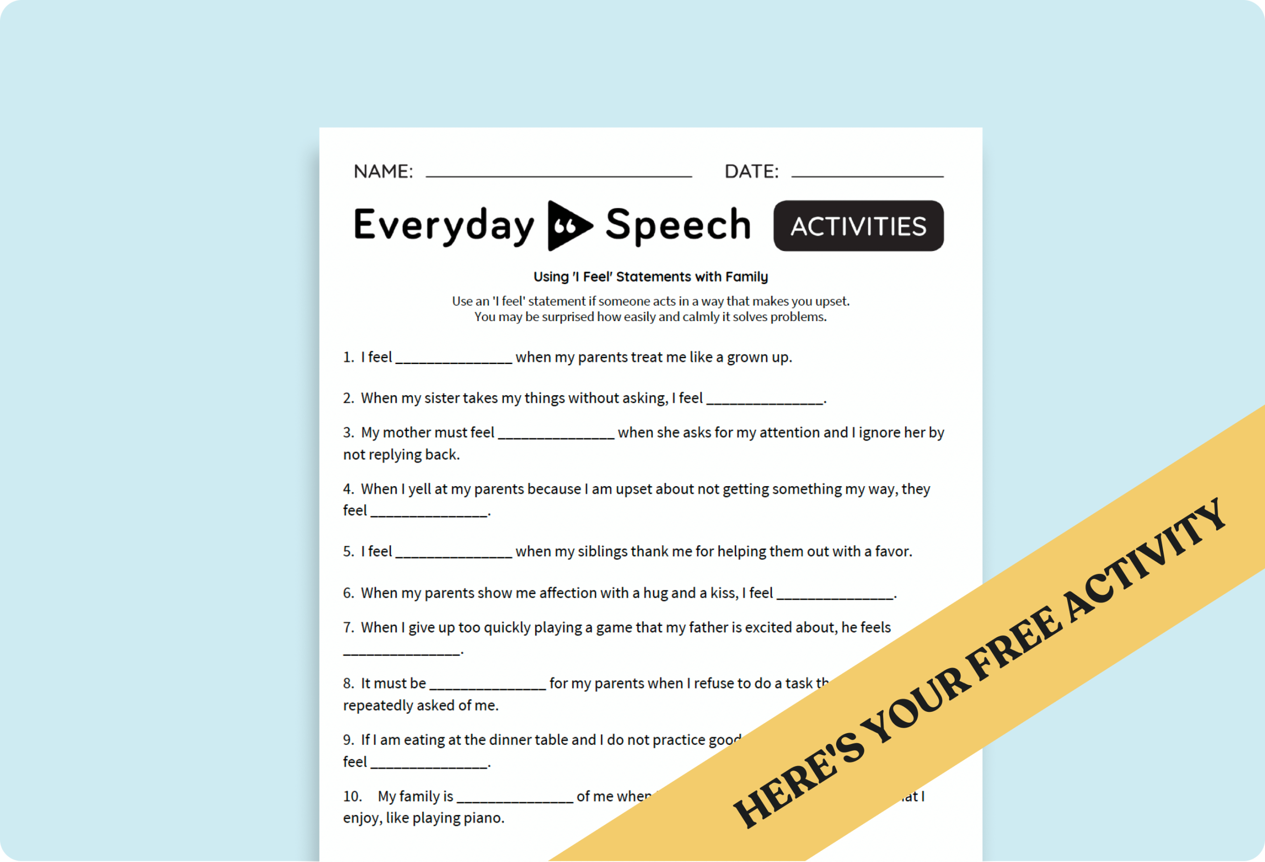 Elementary School Perspective Taking PDF Lesson: Using 'I Feel' Statements with Family ...