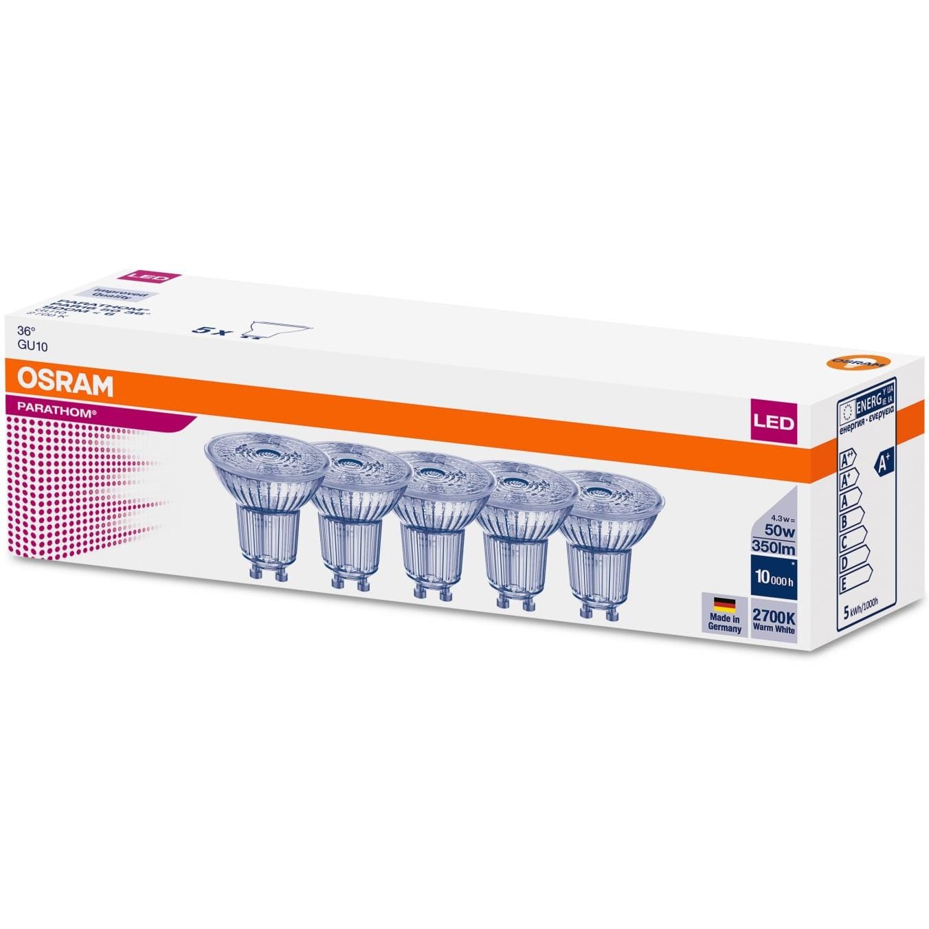 Køb Osram Parathom LED PAR16 4,3W/827 (50W) 36° GU10, Pakke á 5 stk ... Køb Osram Parathom LED PAR16 4,3W/827 (50W) 36° GU10, Pakke á 5 stk ...