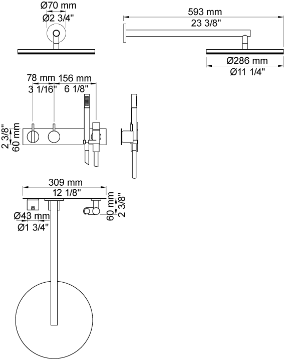 Vola 2473-061 brusesæt, børstet krom | 2473-061-20