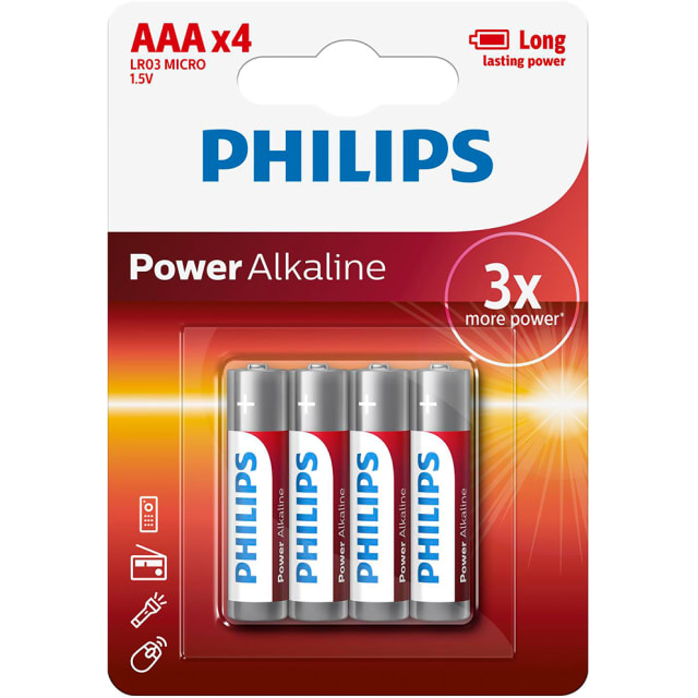 Philips Power Alkaline AAA batterier, 4 stk. | LR03P4B-10