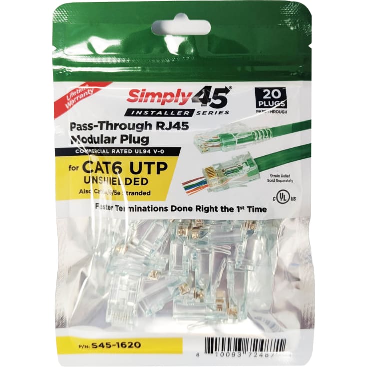 Simply45 RJ45 gennemkørsel stik CAT.6/6A uskærmet, grøn, 20-pak | 503324