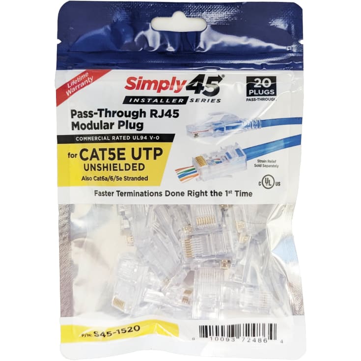 Simply45 RJ45 gennemkørsel stik CAT.6/6A uskærmet, blå, 20-pak | 503325