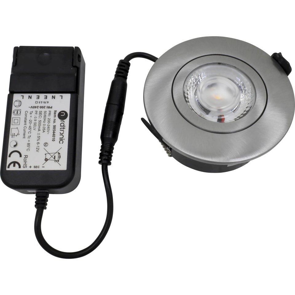 Nordtronic Low Profile Flexible downlight, drivdon, Ø7,5 cm, borstad ...