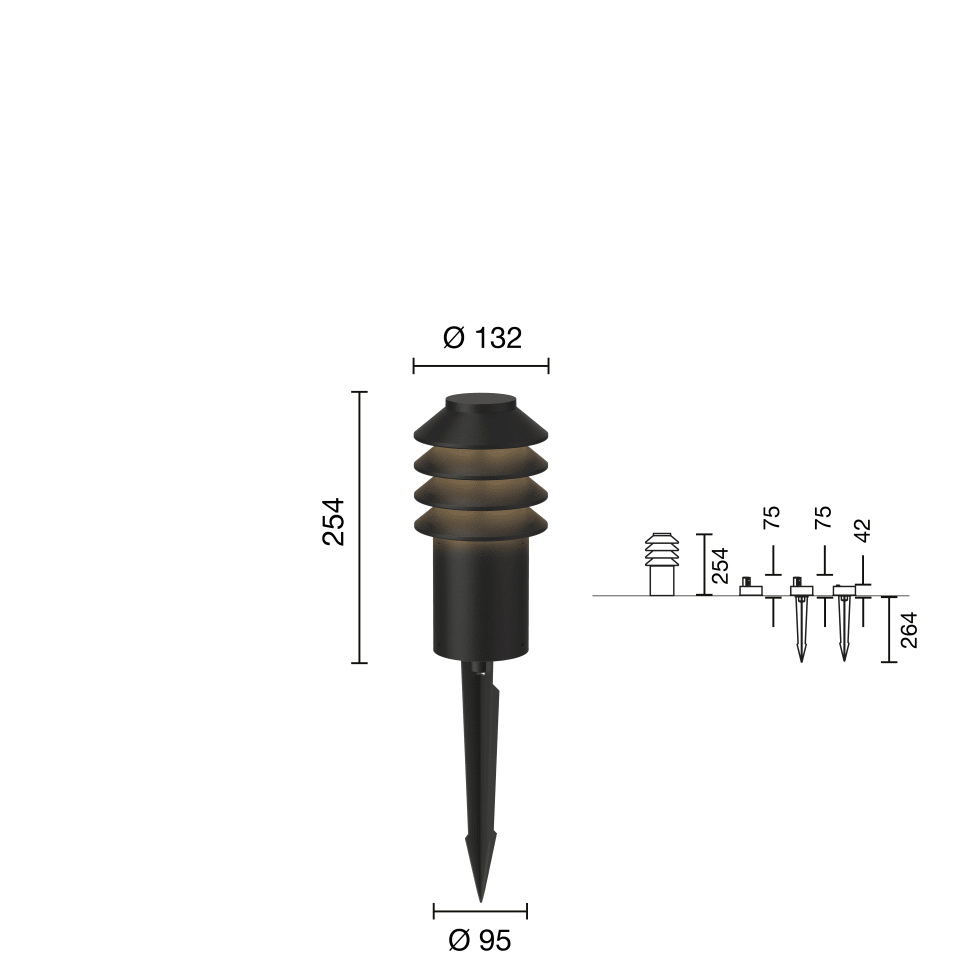 Louis Poulsen Bysted Garden trädgårdslampa, spik, svart, låg | 5747409561