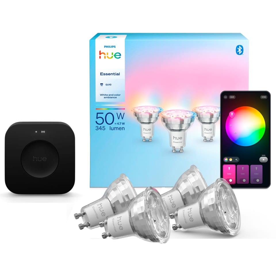Philips Hue Essential White Color Ambiance GU10 spotpærer med Bridge ...