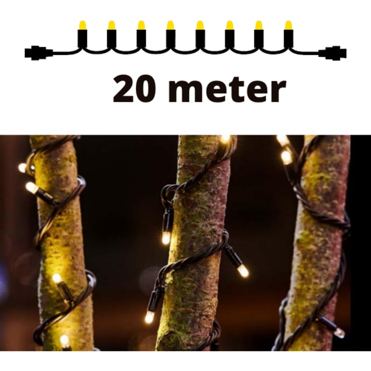 Sirius Tech-Line udendørs lyskæde, 200 varm hvide lys, 20 meter ...