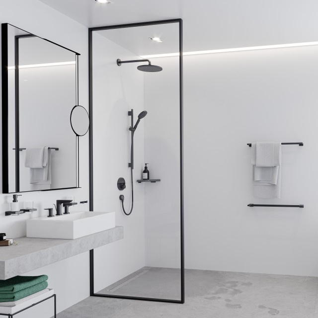 Hansgrohe Croma brusehoved, Ø28 cm, vandbesparende, børstet sort krom ...