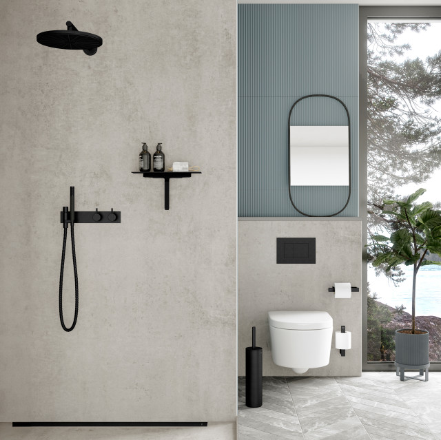 Unidrain Reframe brusehylde med bruseskraber, sort | 7014