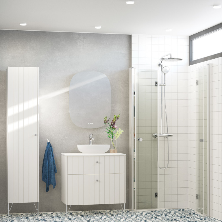 Dansani Match hörndusch, modell B+B+Tower hylla, 79x79 cm, klart glas ...