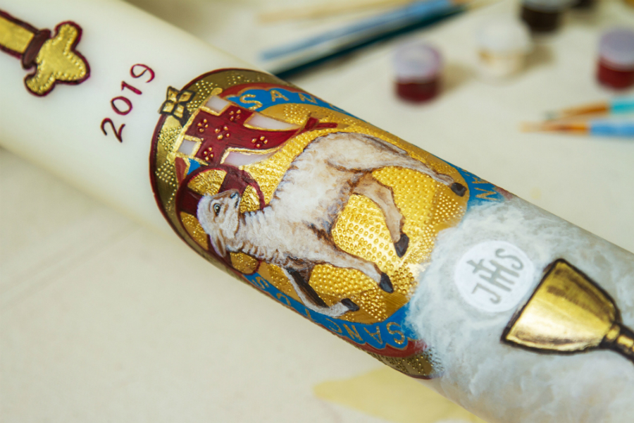 Omaha artist paints one-of-a-kind Paschal candles
