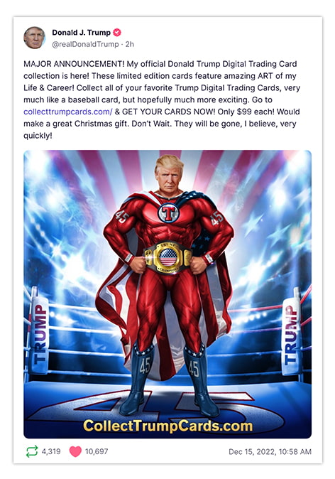 Former U.S. President Donald Trump Launched His Own NFT 'Trading Card ...