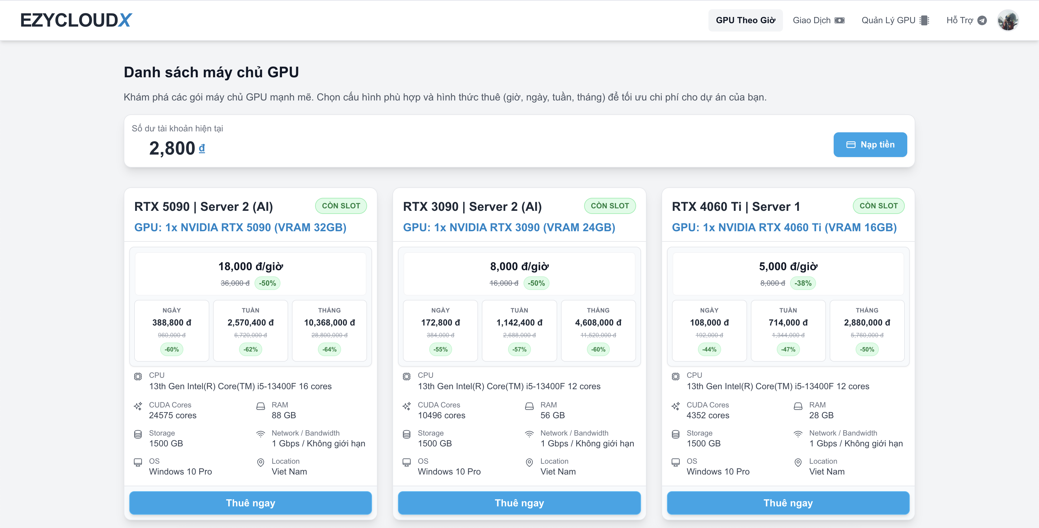 Hướng dẫn bắt đầu với dịch vụ thuê GPU tại EZYCLOUDX - EZYCLOUDX Blog