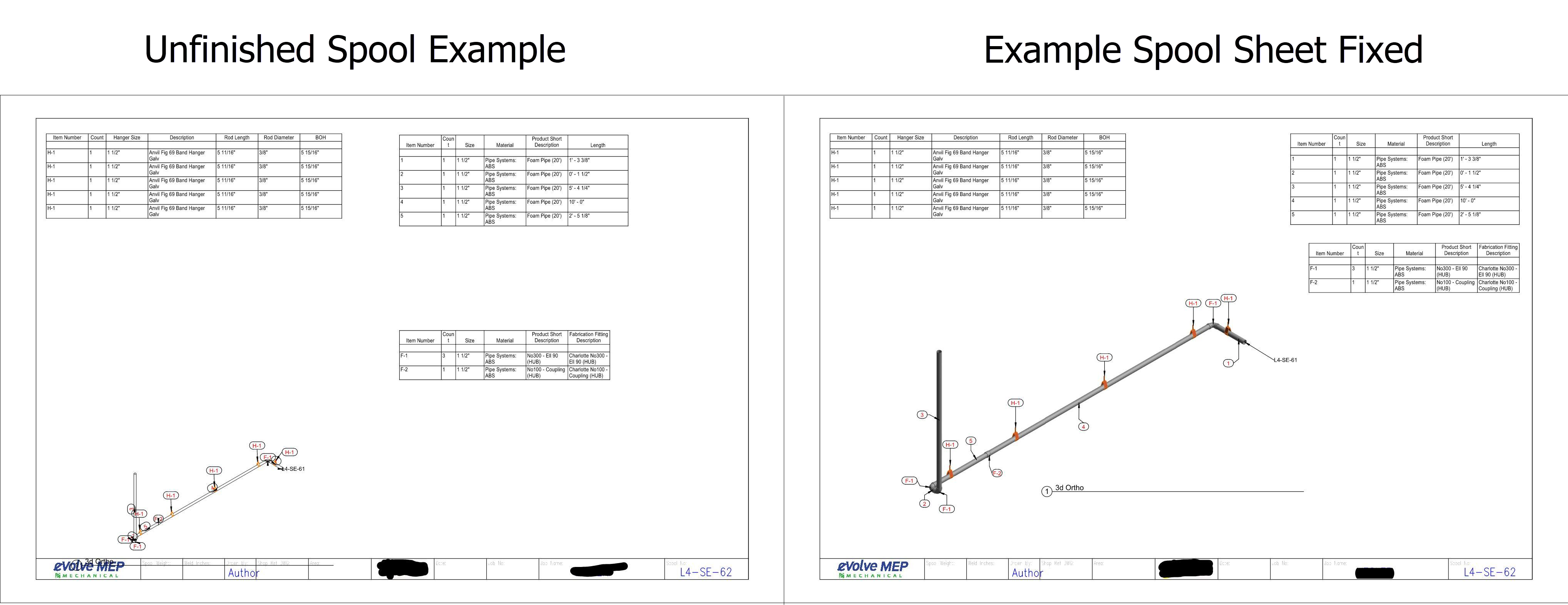 Spool sheet annotations - EVOLVE Mechanical