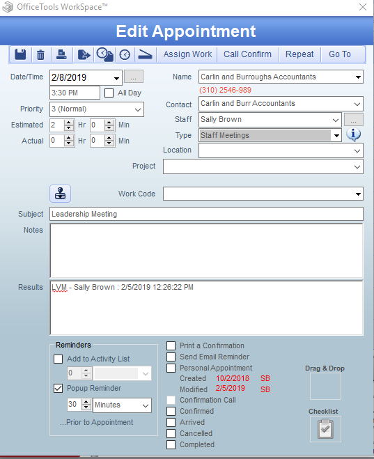 Additional followup on appointment tab - OfficeTools