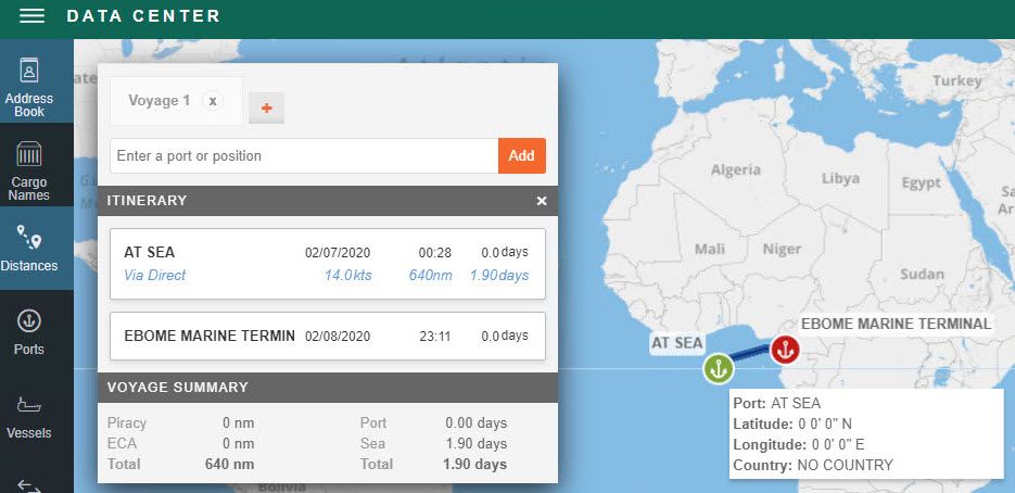 Distances function - To add 'AT SEA' coordinates - Veson Nautical ...