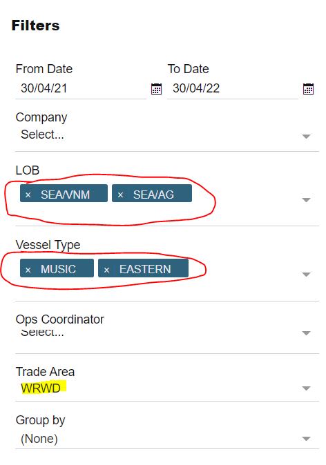 Allow Trade Area to be filtered with multiple option in Vessel Schedule ...