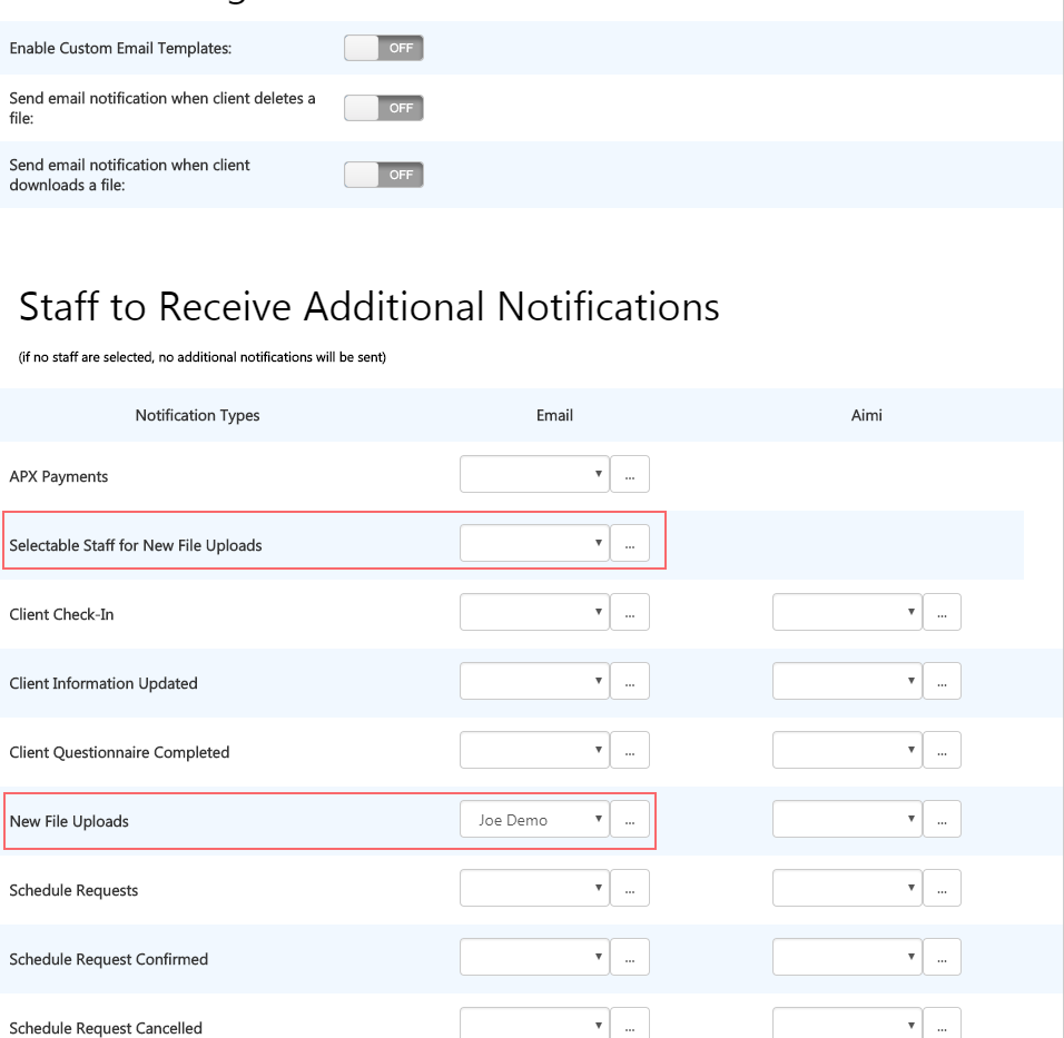 Allow more flexibility on portal upload notifications to staff ...