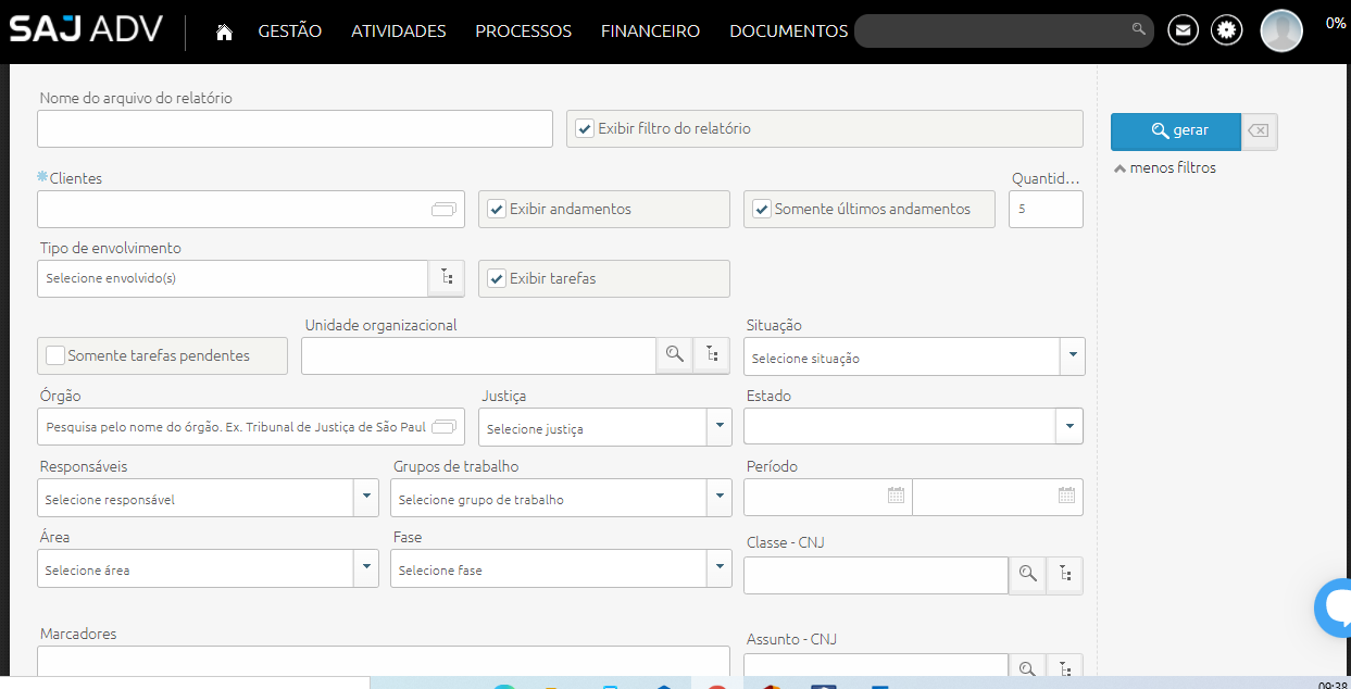 Processos - Incluir o filtro por número de processo nos relatórios e ...