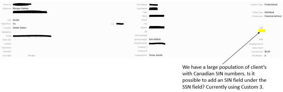 Workspace: Is it possible to add an SIN field under the SSN field on ...